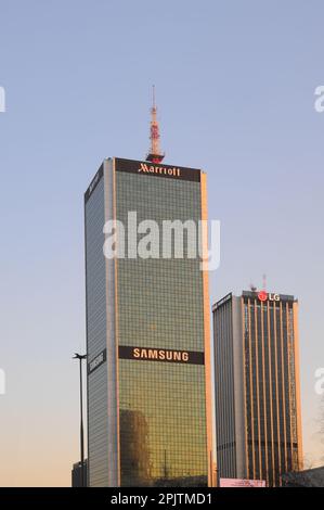 Samsung building in Warsaw. Skyscraper Marriott in the center of the ...