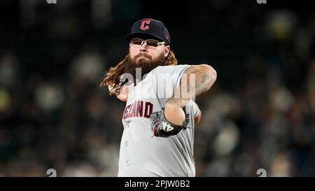 Cleveland Guardians starting pitcher Hunter Gaddis delivers during the ...