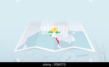 Journey to Myanmar, illustration with a map of Myanmar. Background with ...