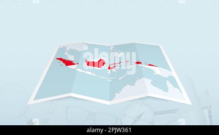 Indonesia map, folded paper with Indonesia map. Vector illustration ...