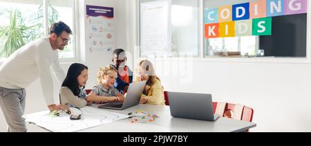 Elementary School Stem Robotics Classroom Diverse Group of Children ...