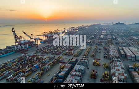 Aerial photo shows large container vessels berthing at Yangshan Deep ...