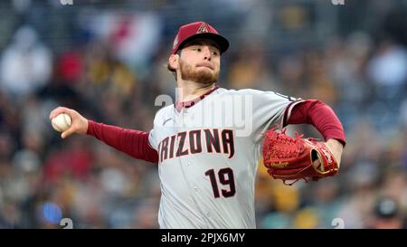 Arizona Diamondbacks starting pitcher Ryne Nelson works against the Colorado Rockies in the ...
