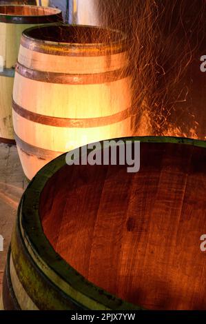 Handcrafted construction of barrels at Gamba Botti, Castell'Alfero Asti ...