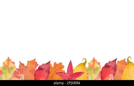 Watercolor Autumn Fall border. Leaf frame. Botanical illustration ...