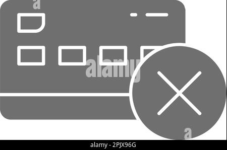 Credit card with cross marks, rejected payment white outline icon ...