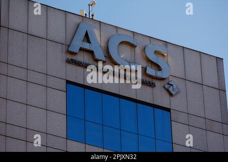 Facade of ACS headquarters, on April 4, 2023, in Madrid (Spain). ACS ...