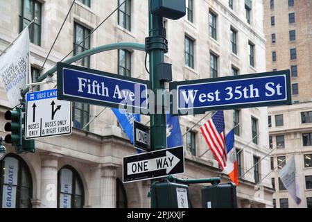 Blue West 35th Street sign in Midtown Manhattan in New York City - okt ...