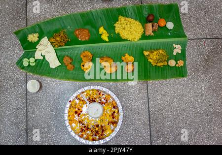 indian traditional mithila region food served at banana leaf at ...