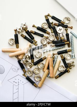 New white laminated chipboard furniture self mounting set with fitting ...