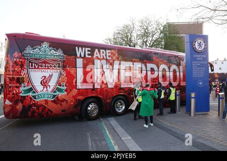 The Liverpool team bus arrives before the Premier League match at ...