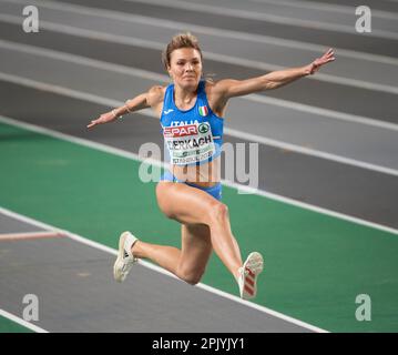 Dariya Derkach of Italy competing in the women’s triple jump final at ...