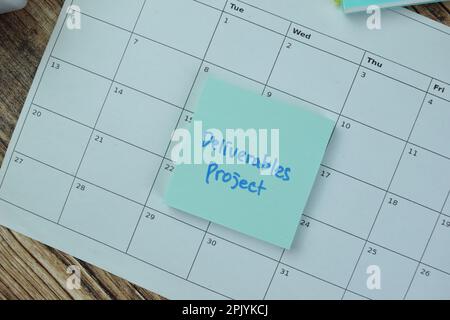 Deliverables write on sticky notes isolated on Wooden Table Stock Photo ...