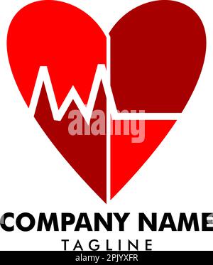 Love beat logo design template. Heart or love icon with pulse signal ...