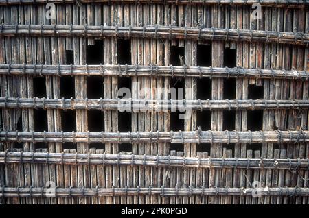 Barasti house made of lashed date-palm leaves and mangrove poles in Ras ...