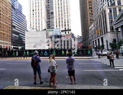 The Walking men exhibition on 99 Church street in Lower Manhattan, New ...