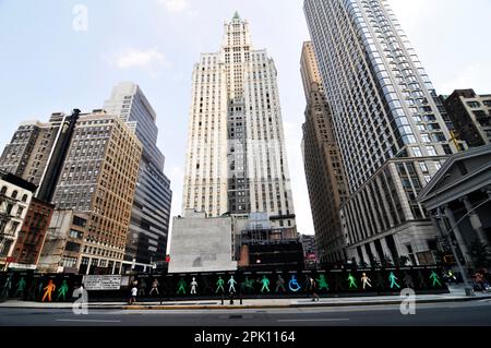 The Walking men exhibition on 99 Church street in Lower Manhattan, New ...