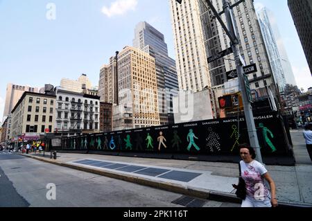 The Walking men exhibition on 99 Church street in Lower Manhattan, New ...