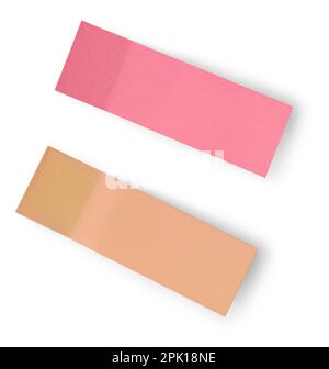 Pink and beige sticky notes with paper clip on white background Stock ...