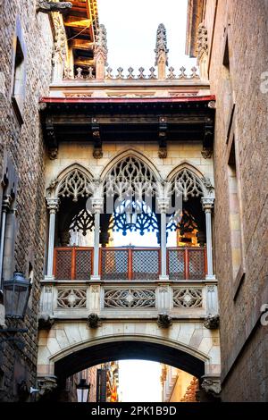 Skyway, skybridge or skywalk between two buildings in Dublin. People ...