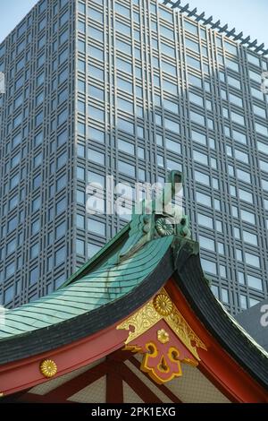 TOKYO, JAPAN - March 8, 2023: Detail of the roof of the Gotoh Building ...