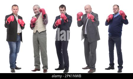 collage of businessmen in boxing gloves isolated Stock Photo - Alamy