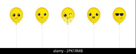 Set of balloons with different emoticons on white background. Banner ...