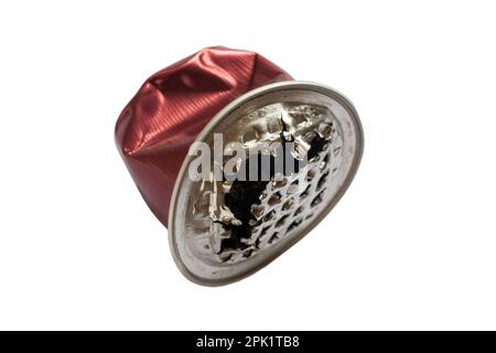 squashed coffee capsule used coffee pod isolated on white background ...