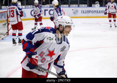CSKA Hockey Club player, Vitalii Abramov (No.11) and SKA Hockey Club ...