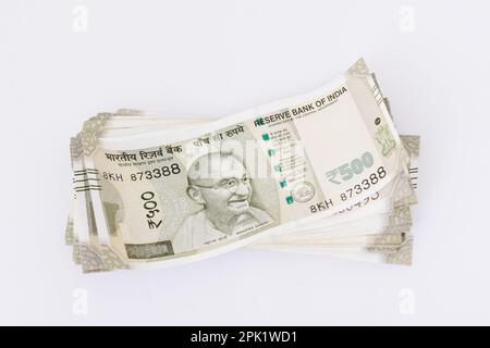 Bundle of 500 rupee note isolated on white background with clipping ...