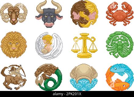 Zodiac Horoscope Pixel Art Astrology Star Signs Stock Vector Image & Art - Alamy