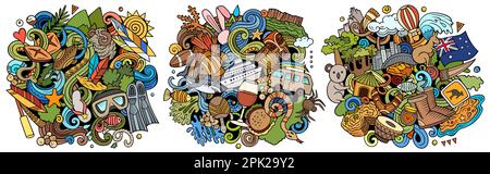 Australia cartoon vector doodle designs set. Sketchy detailed ...