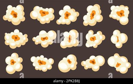 Pieces of popcorn of different shapes vector illustrations set. Salty ...