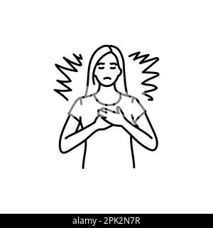 Trauma healing Meditation black line icon. A woman doing breathing ...