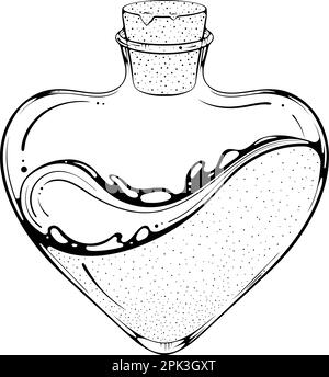 Love potion in heart shaped bottle. Magic love drink isolated on white ...