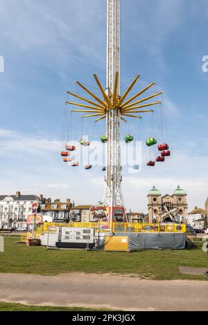 Building of the fair ride Around the world at Great Yarmouth seafront ...