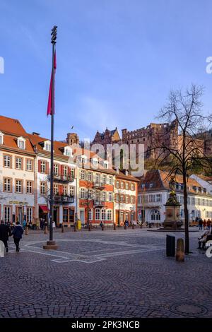 Marian pillar on Kornmarkt square in the Old Town of Heidelberg, Baden ...