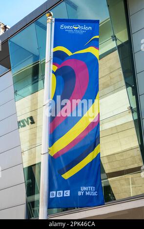 The Flag of the Eurovision Song Contest 2023 flying Stock Photo - Alamy
