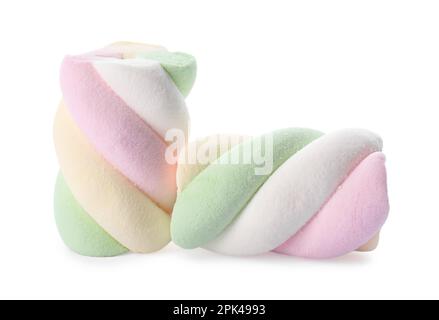 Two delicious colorful marshmallows on white background Stock Photo - Alamy