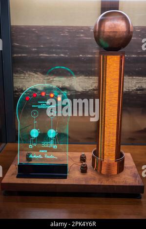 Electrical energy transmission system at Nikola Tesla exhibition Stock ...