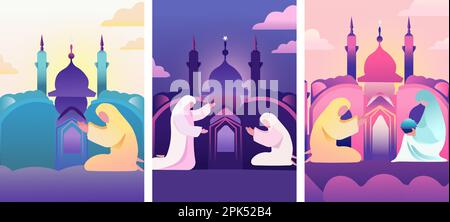 Eid Mubarak. A devout Muslims pray namaz or salah with Mosque ...