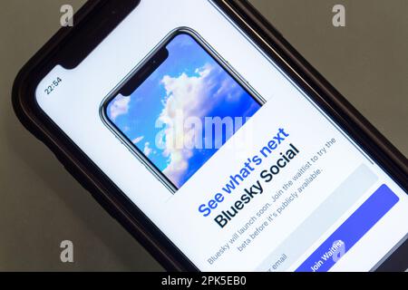 Vancouver, CANADA - Mar 29 2023 : Icon of Bluesky Social seen in iPhone ...