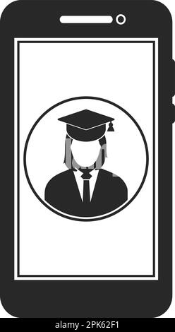 E Learning Icon. Graduate student symbol on Mobile screen. Flat style ...