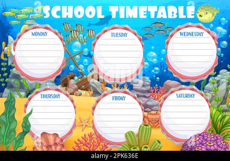 Weekly planner template with sea animals silhouette. Schedule design ...