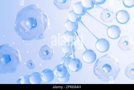 Floating cells and DNA in the blue background, skin treatment ...
