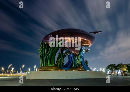Magnificent sculpture of dugong in Doha Corniche, Doha, Qatar Stock ...