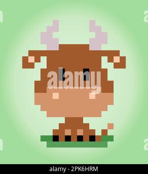 8 bit pixel of cow. Animals for game assets in vector illustrations ...