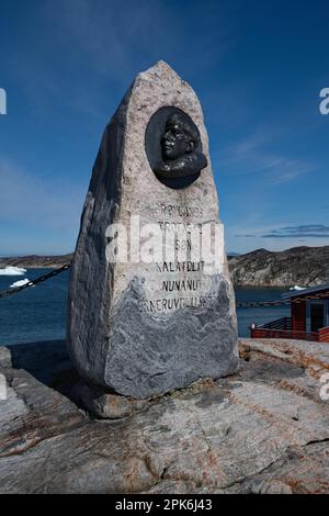 Monument to Arctic explorer Knud Rasmussen, born in 1879 in Ilulissat ...