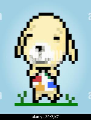 8 bit pixel of white dog. Animals for asset games in vector ...