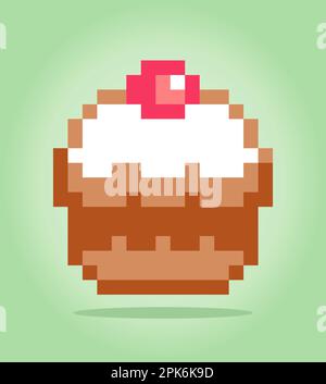 Pixel 8 bit cupcake. Food dishes in vector illustrations Stock Vector ...